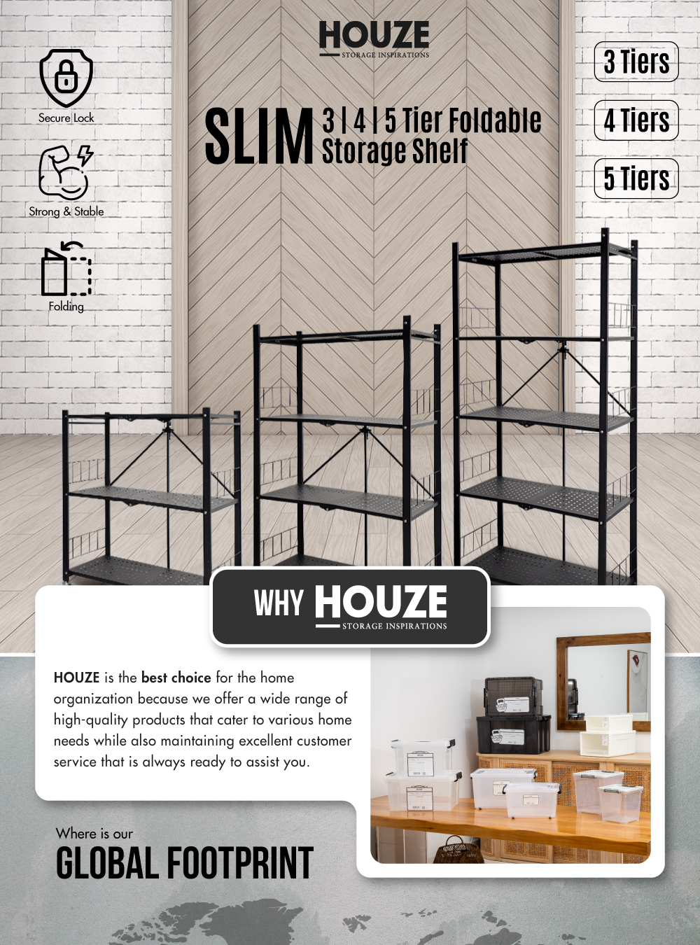 [HOUZE] 3|4|5 Tier Foldable Crossline Storage Shelf (L: 72cm W:34cm ...