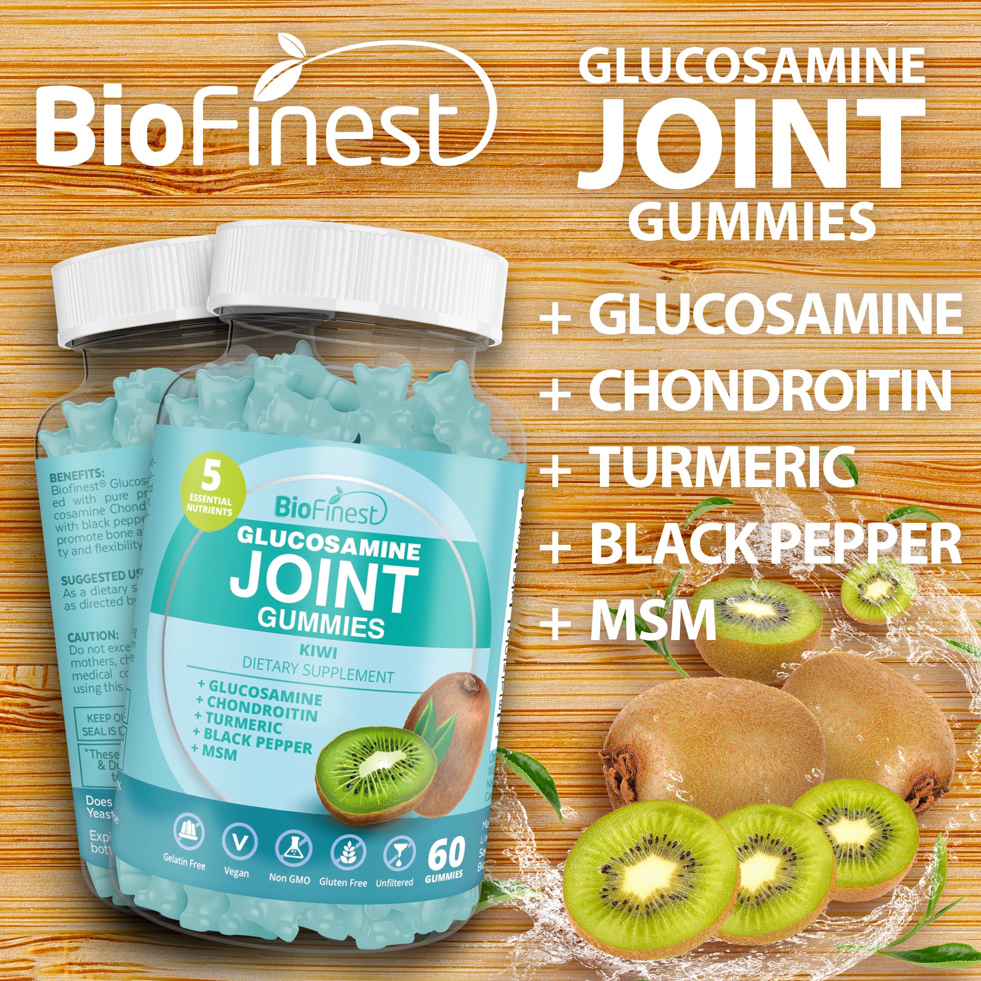 Biofinest Glucosamine Joint Gummy Supplement - Chondroitin MSM Turmeric ...