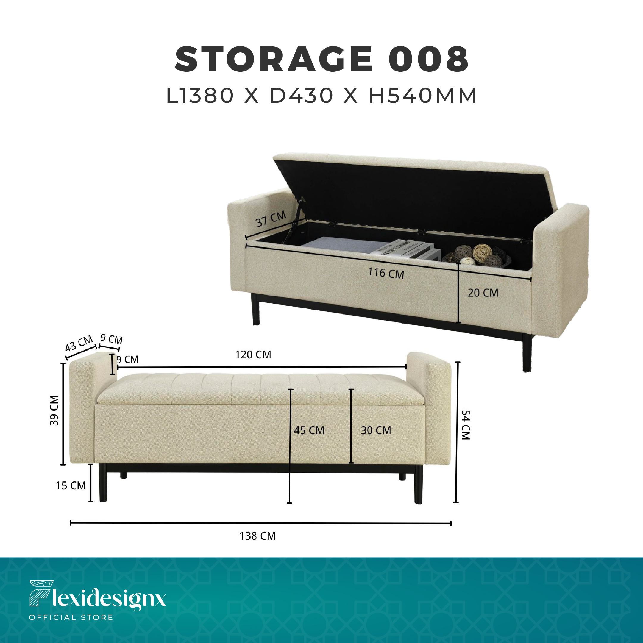 Storage Bench Chair With Metal Leg Beige Color/Fabric Seat/2Seater ...