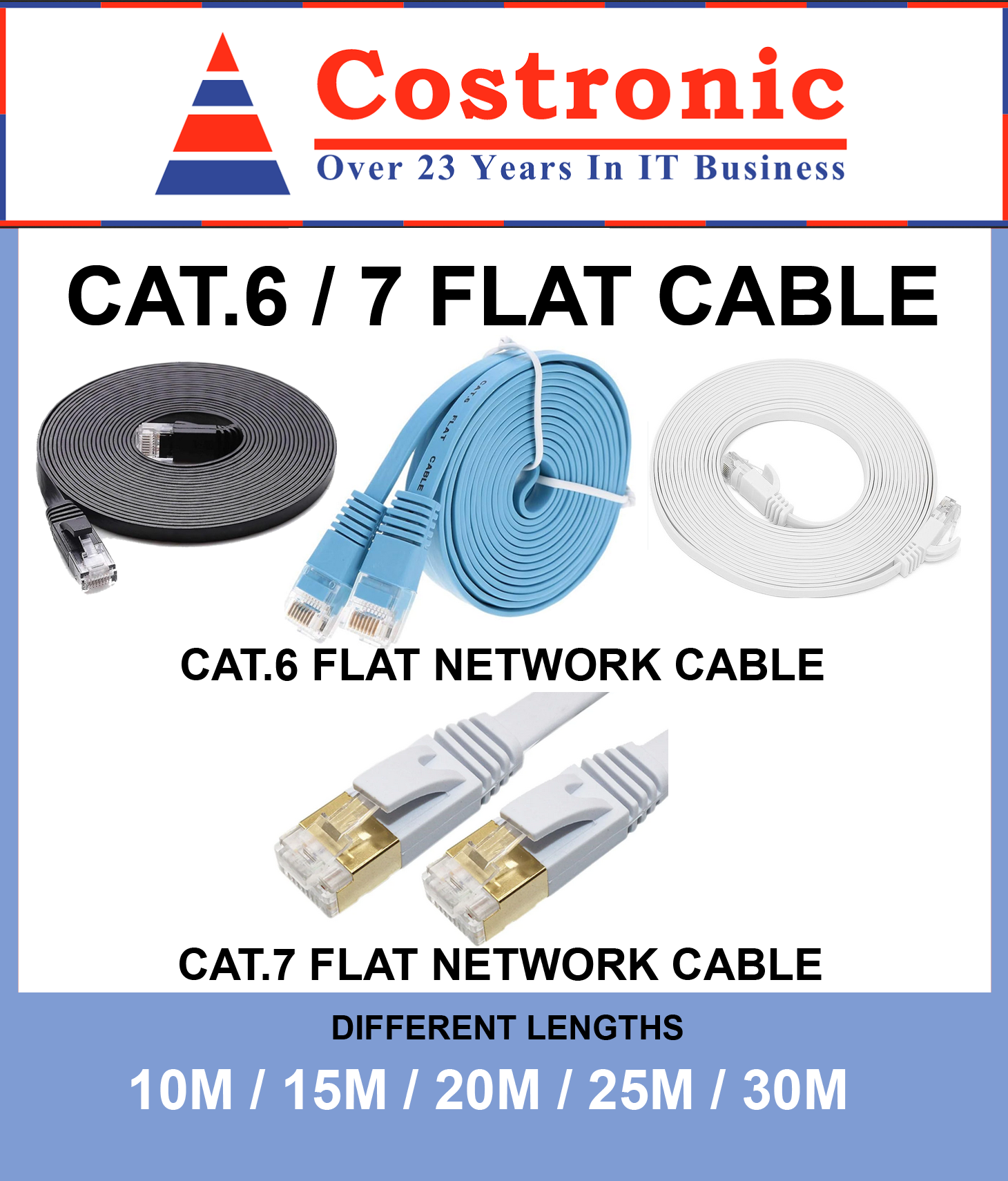 Flat 10M 15M 20M 25M 30M Ethernet Cable LAN Cable Flat CAT 6 CAT 7 ...
