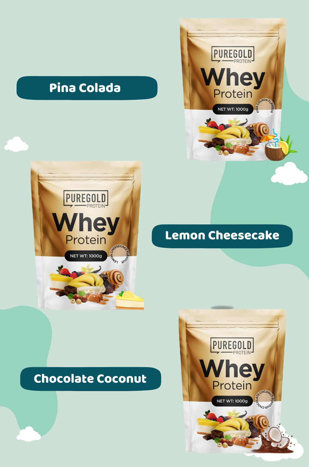 Pure Gold Whey Protein Powder 1000G | Pina Colada | Chocolate Coconut ...