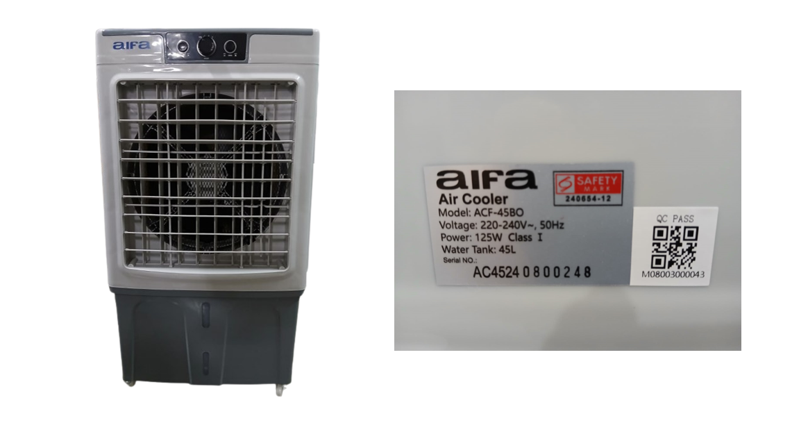 Aifa Air Cooler ACF-45BO, Wind Speed 10m/s, Distance ≈ 3m to 4m, Water ...