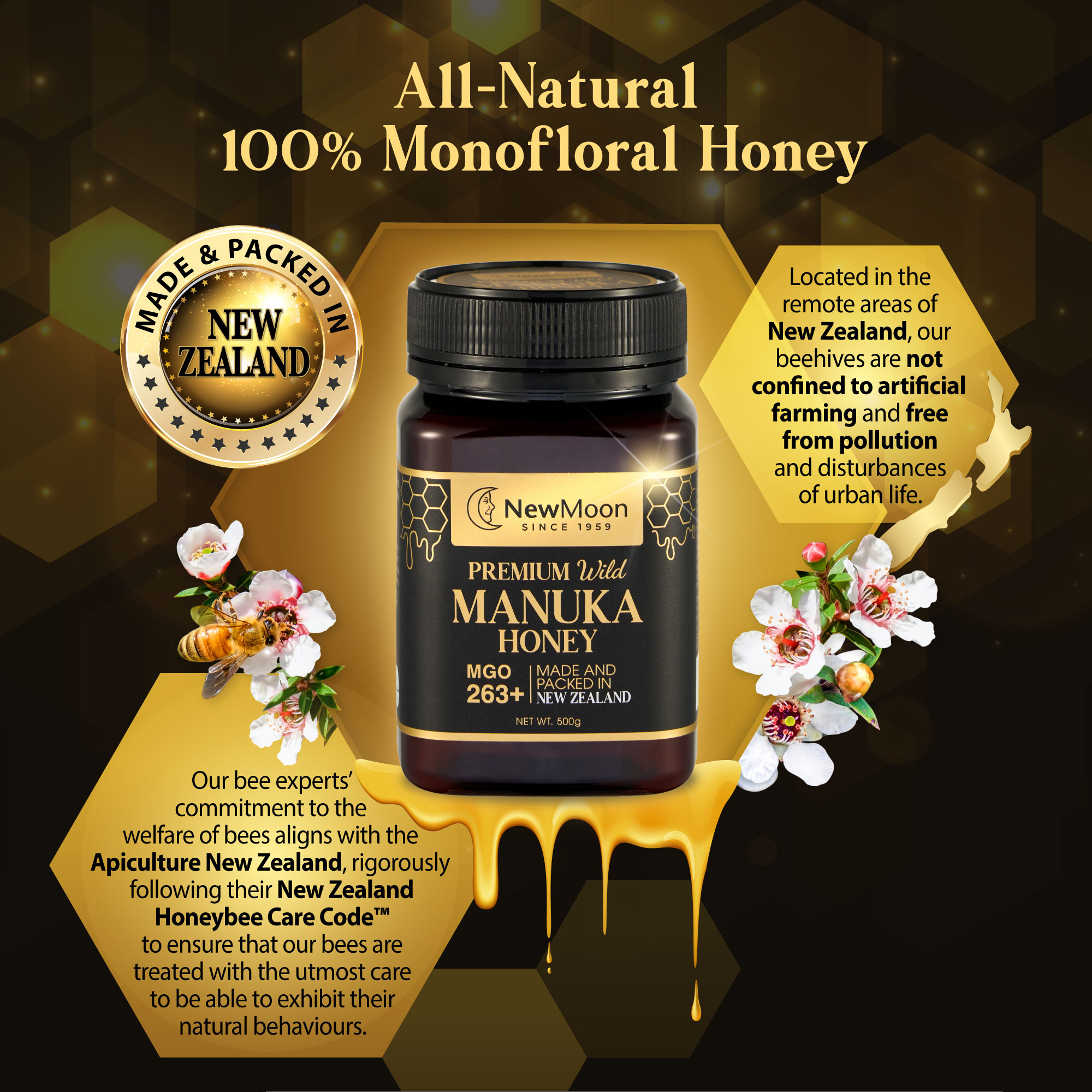 New Moon Premium Wild Manuka Honey MGO263+ 500g | Shopee Singapore