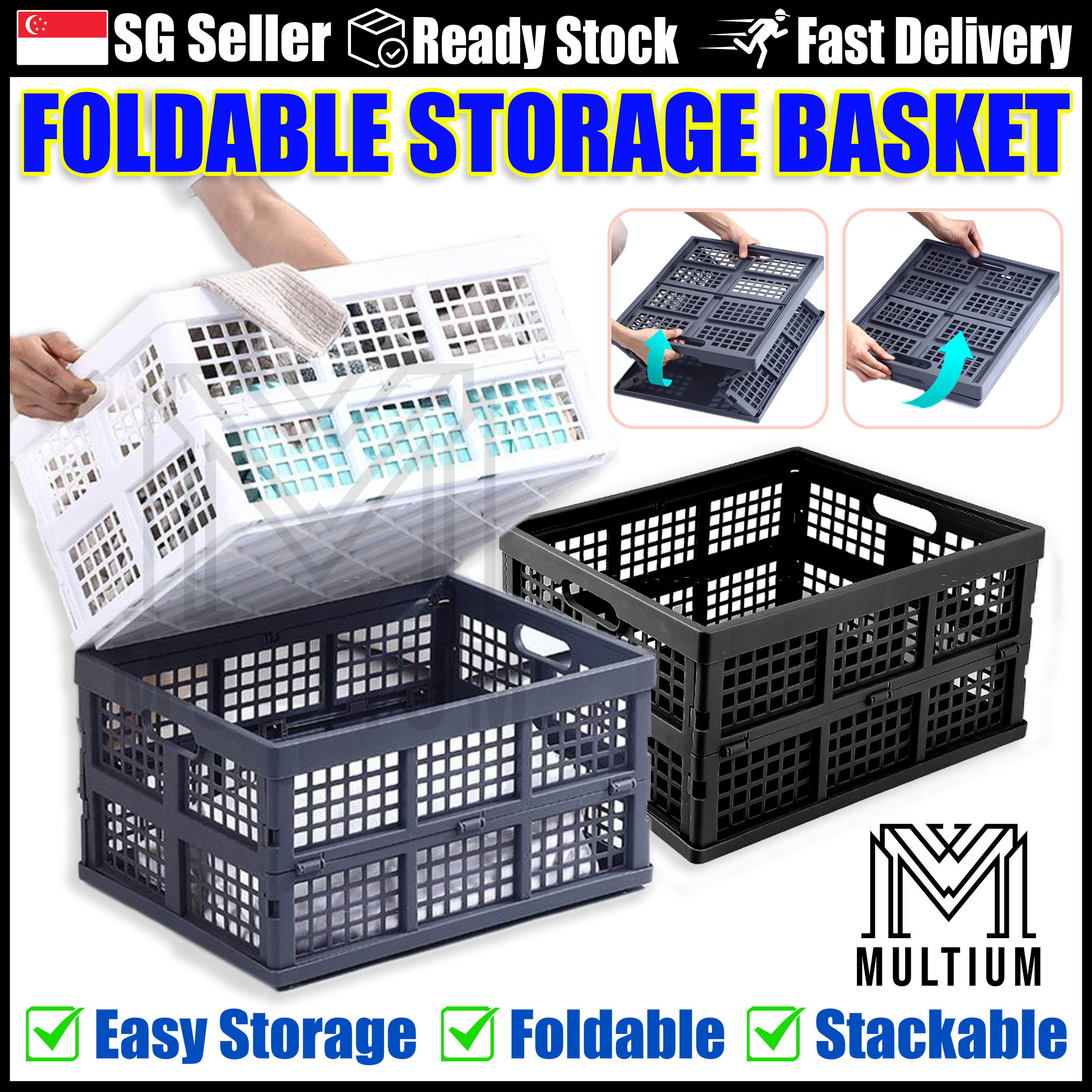 Foldable Storage Basket| Stackable Folding Plastic Crates |Collapsible ...
