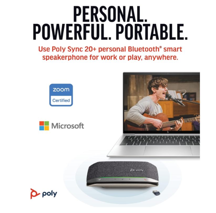 Poly Sync 20/20+ Smart Wireless Conference Speakerphone, MS/UC, USB-A ...
