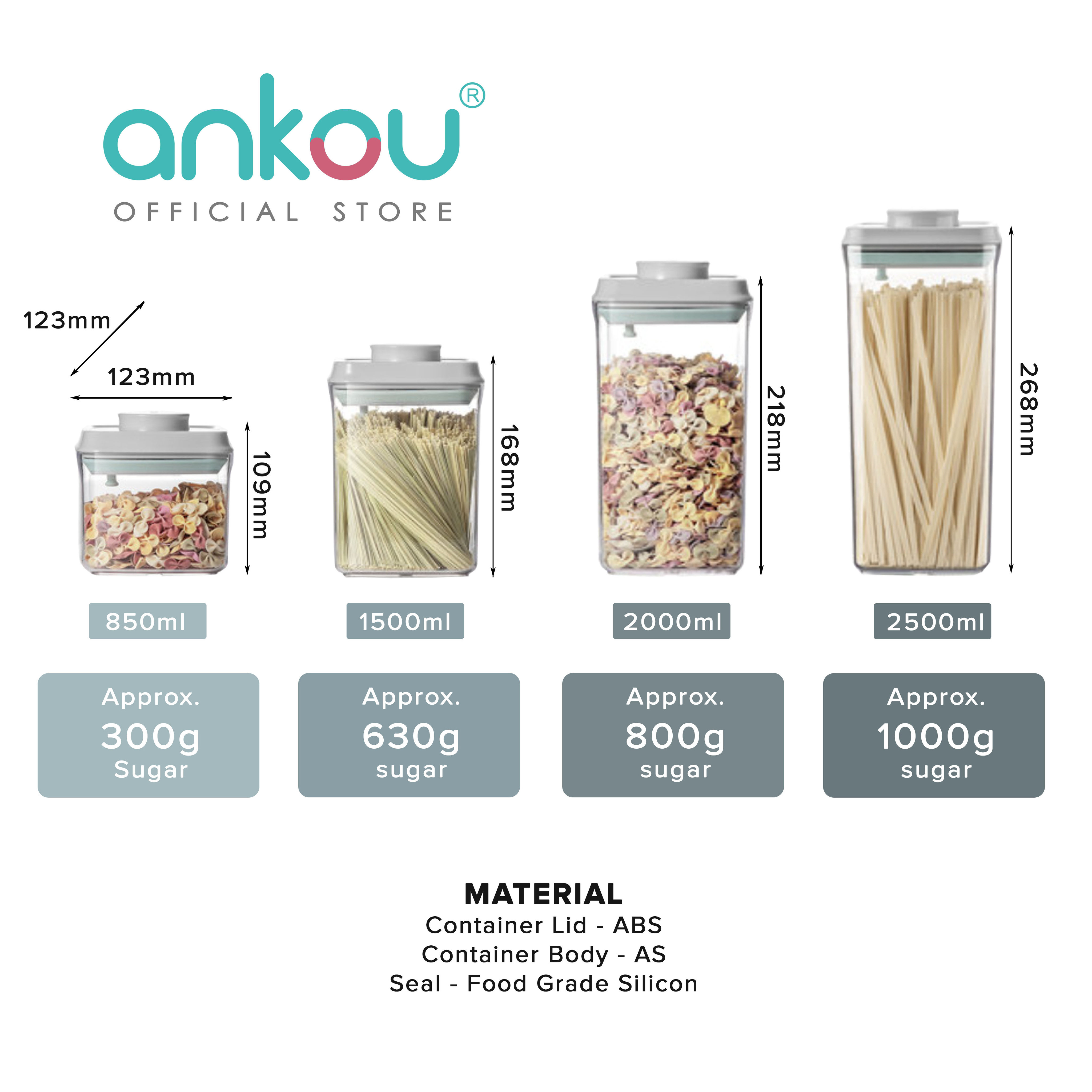 ANKOU AirTight Food Container - Square Clear (850ml/ 1500ml/ 2000ml/ 2500ml) | Shopee Singapore