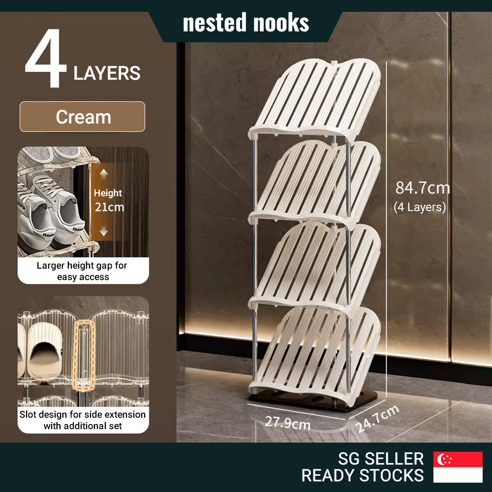 Angled Space-Saving Shoe Rack with Slanted Shelves Slim Compact Shoe ...