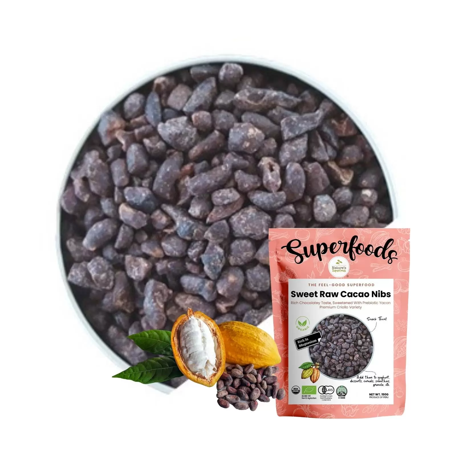 [Bundle Deal] Nature's Superfoods Organic Sweet Raw Cacao Nibs 150g x2 ...