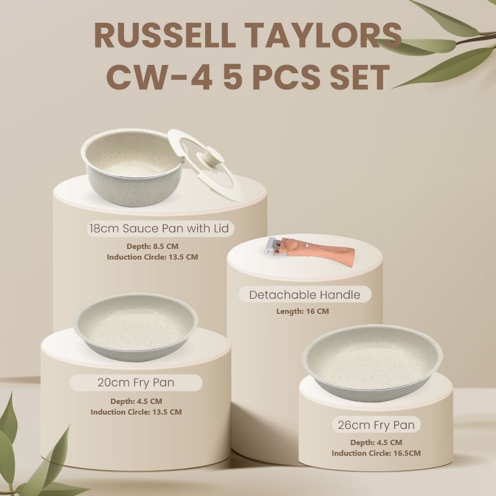 Russell Taylors Detachable Handle Non Stick Cookware Set - Fry Pan ...