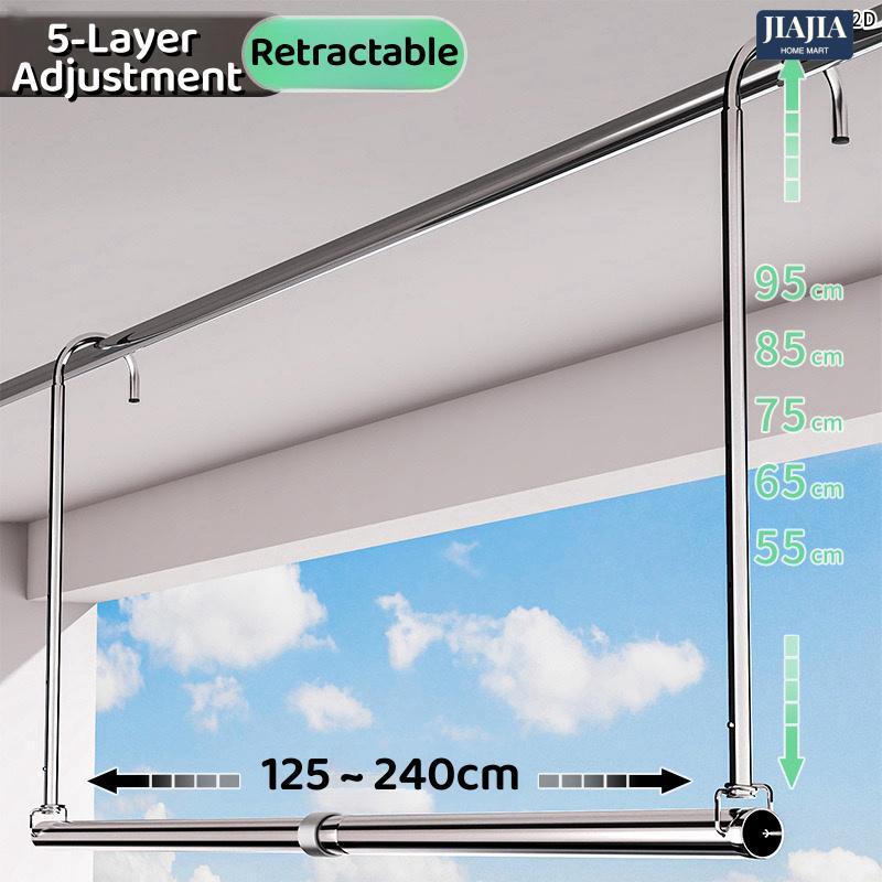 SG Multifunction No need Install Telescopic Clothes Laundry Rail Rod ...