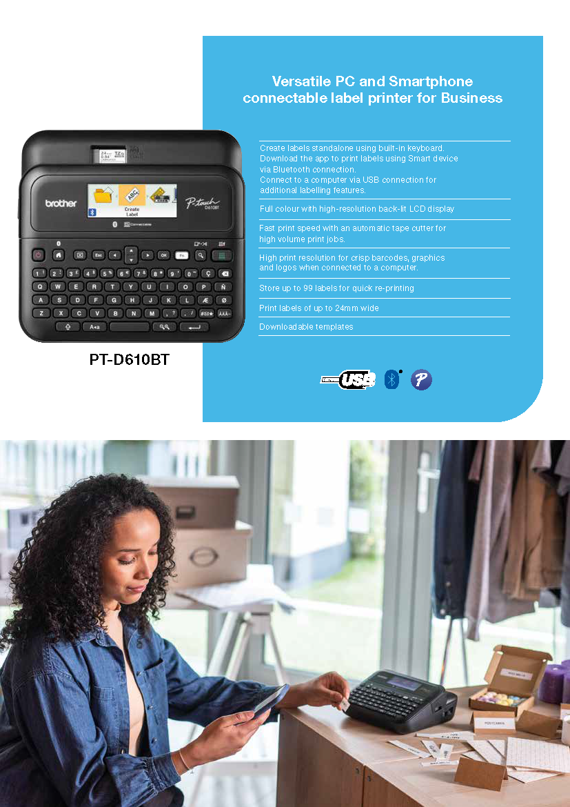 Brother PT-D610BT Label Printer with Colour LCD display (1 Year ...