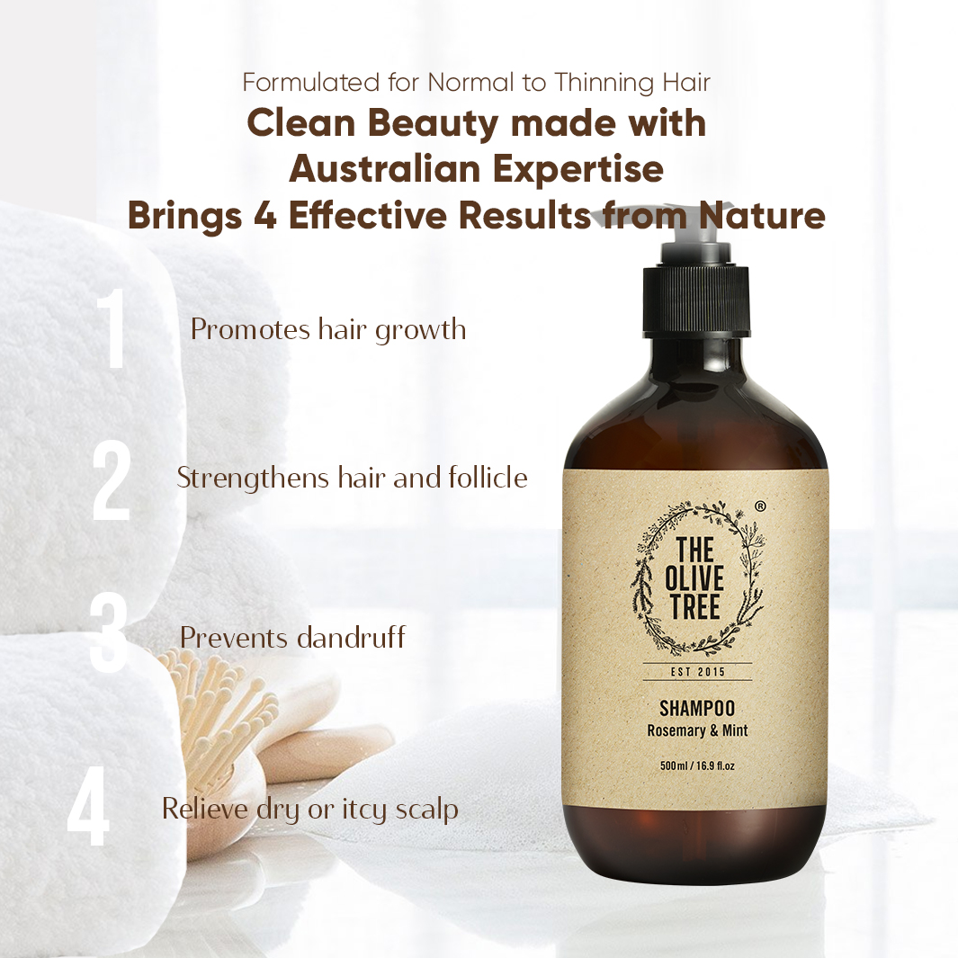 The Olive Tree Rosemary & Mint Shampoo (500ml) for Anti Hair Loss Fall ...