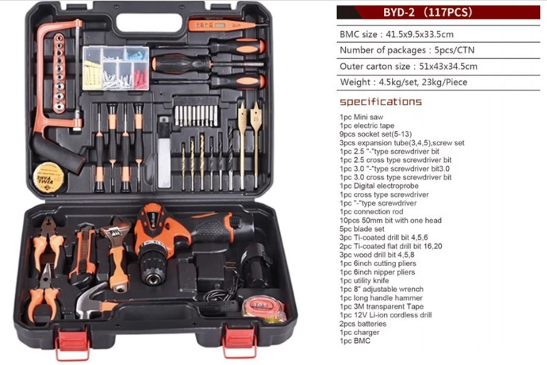 Tool Box Set Electric Household Cordless Power Drill Kits Screwdriver ...
