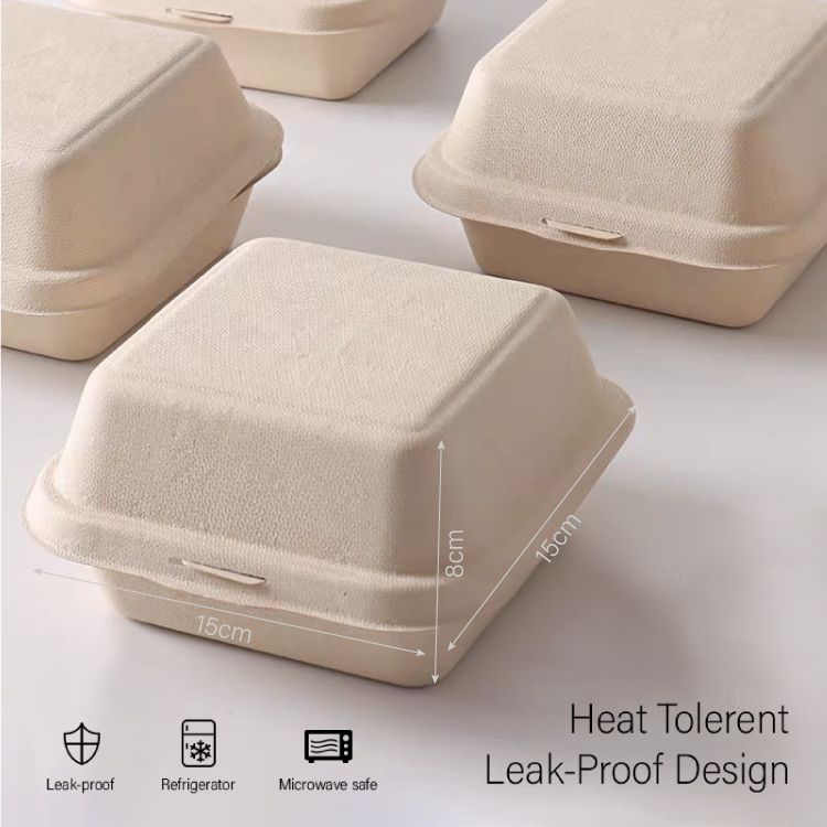 50pc/100pc/500pc 6inch Clamshell Burger Box Sugar Cane Pulp sugarcane ...