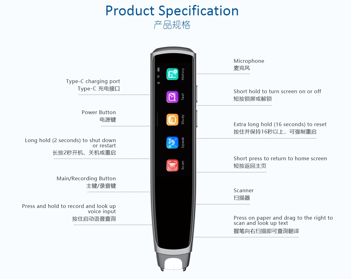 iFLYTEK ET-901 Language Pen - AI-Powered Dictionary Pen, Bilingual ...