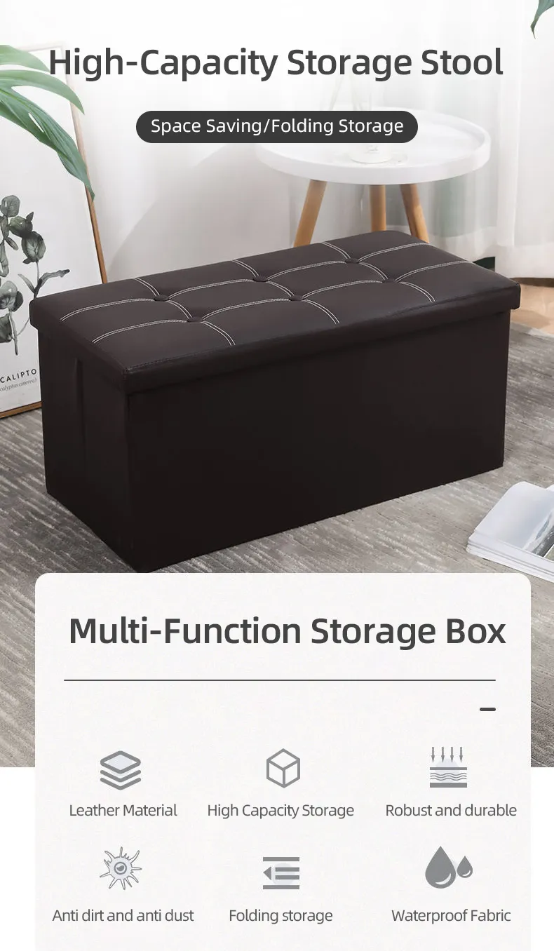 【TOP ONE】 Sofa storage stool Multi-functional folding leather storage ...