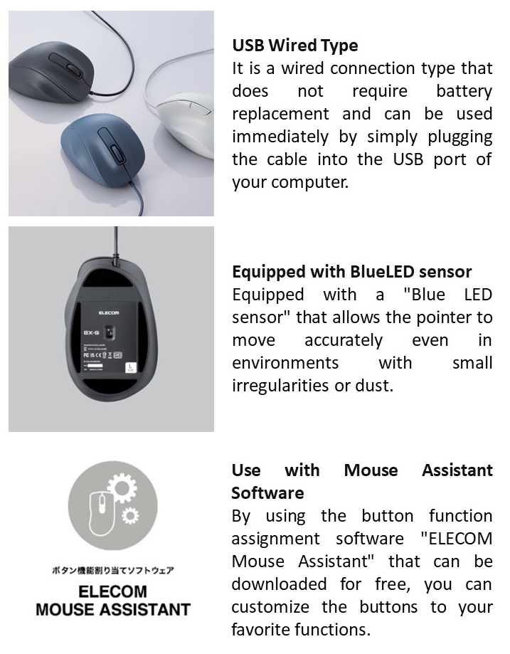 ELECOM EX-G Wired Silent Mouse/ Basic Mice/ Ergonomic Design/ 5 Buttons ...