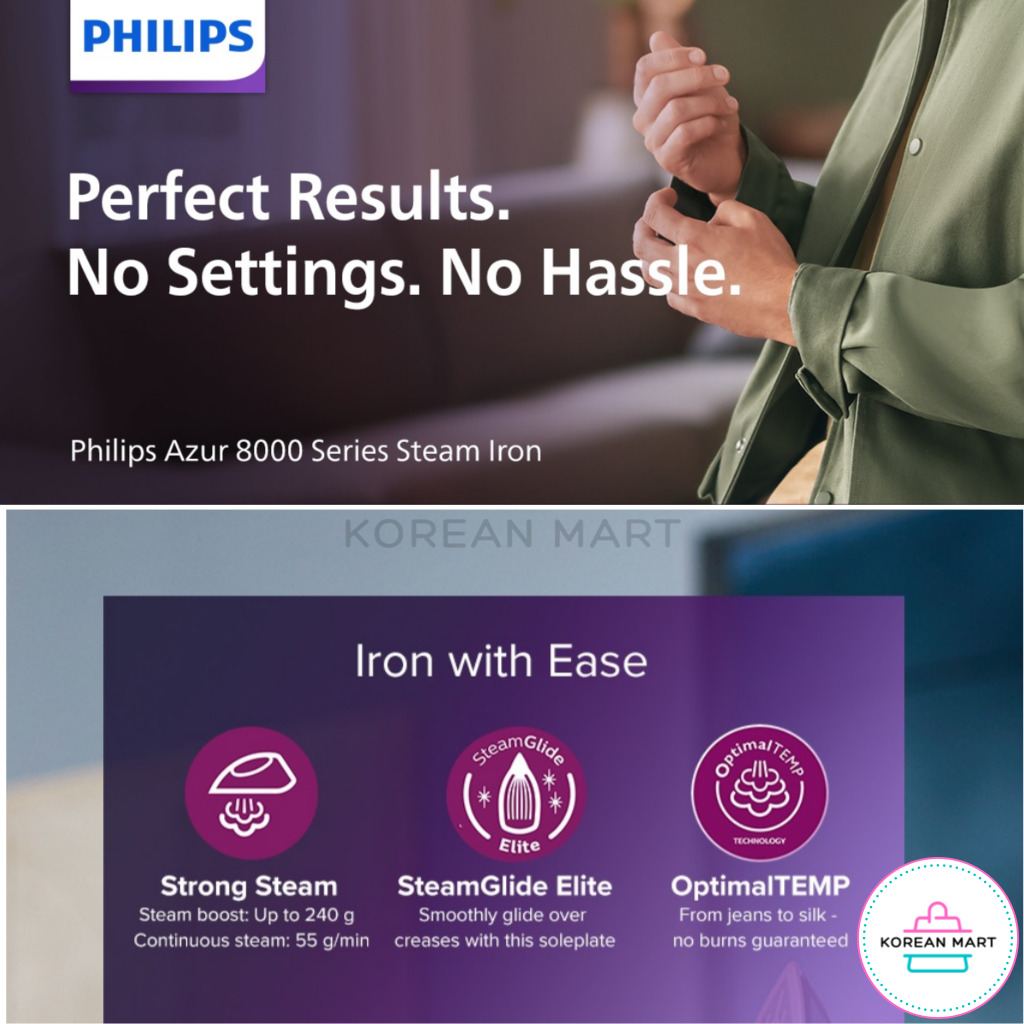 Philips Steam Iron Azur 8000 Series DST8020 / Light Blue 3000W | Shopee ...