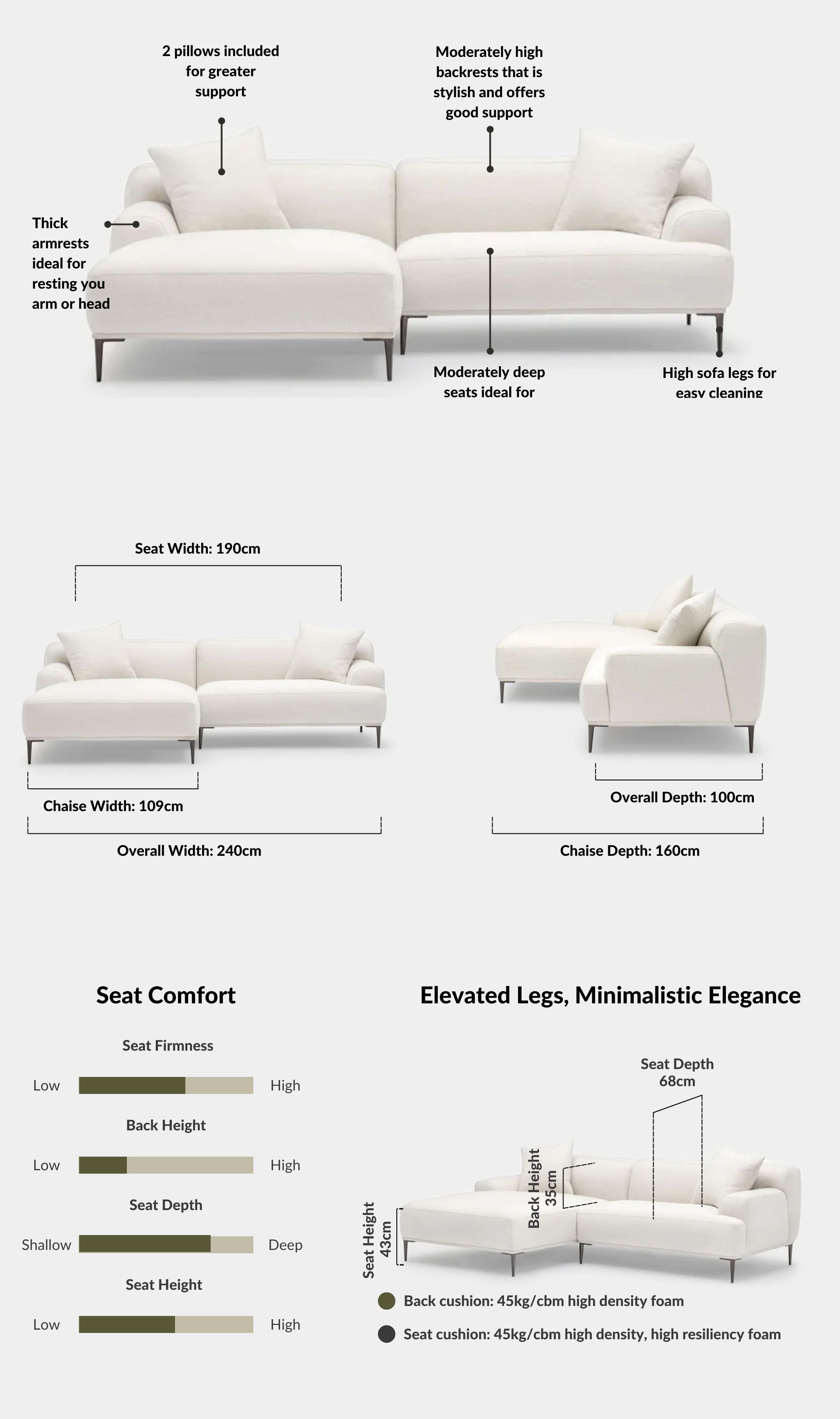 Cozylant Crystal Fabric Sofa / L Shape Sofa / White Grey Blue / Pet ...