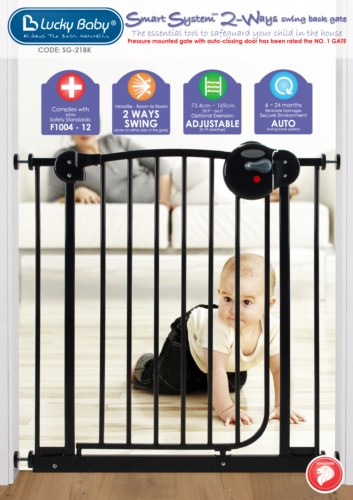 [FREE GIFT] Lucky Baby SG-21BK Smart System 2 Ways Swing Back Gate (2 ...