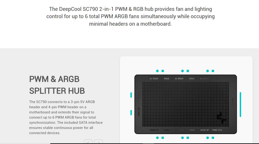 DEEPCOOL SC790 2-in-1 ARGB and PWM HUB, 6 Ports for Addressable RGB ...