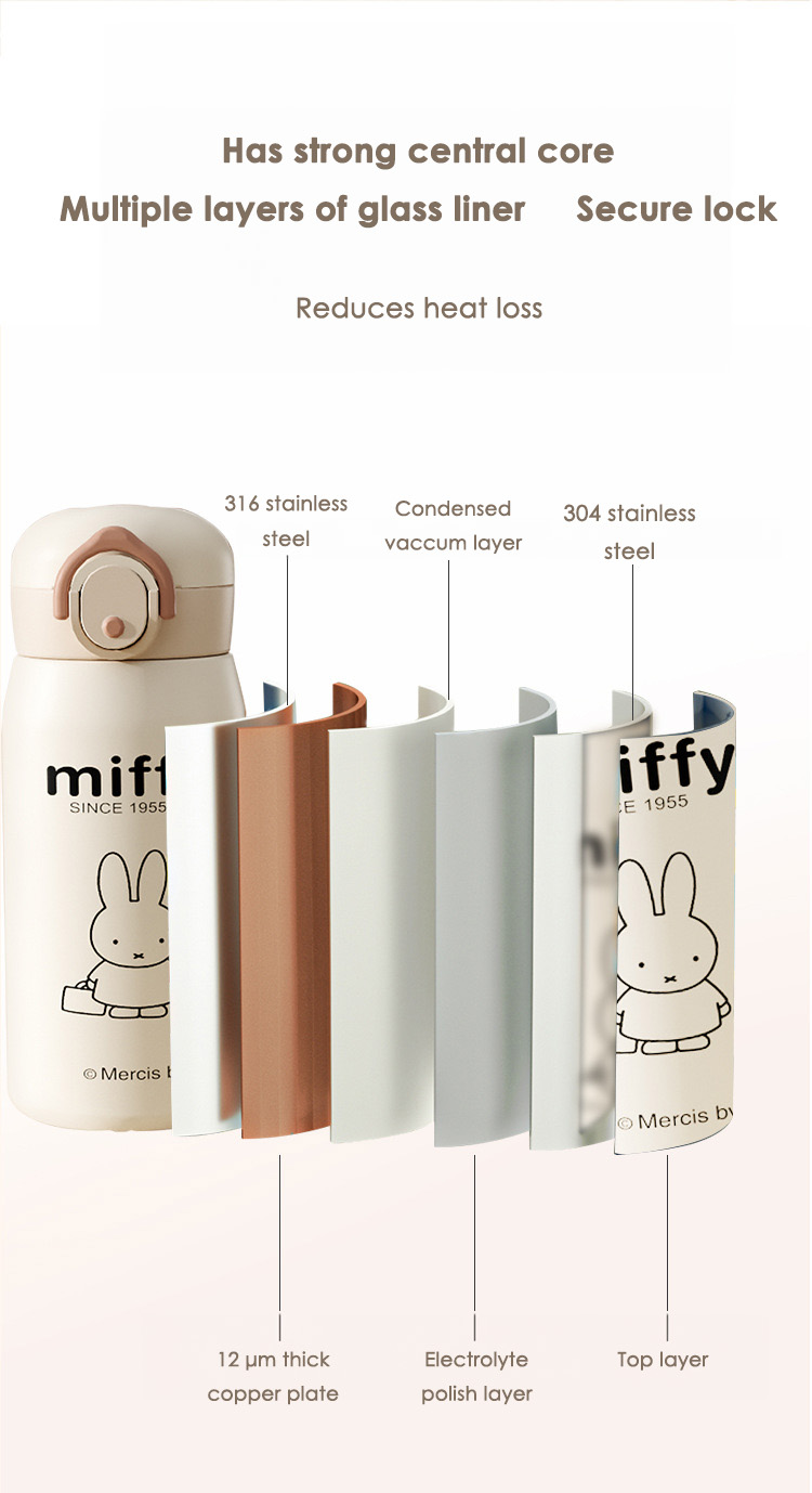 [SG Stock] Cute and Funny Miffy Thermos Cute Stainless Water Bottle with lid Tea Strainer Tea ...