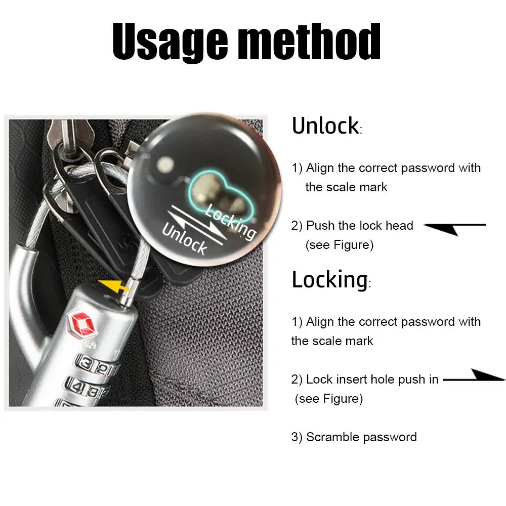 Luggage lock TSA Lock for Travel luggage cable lock Anti-theft backpack ...