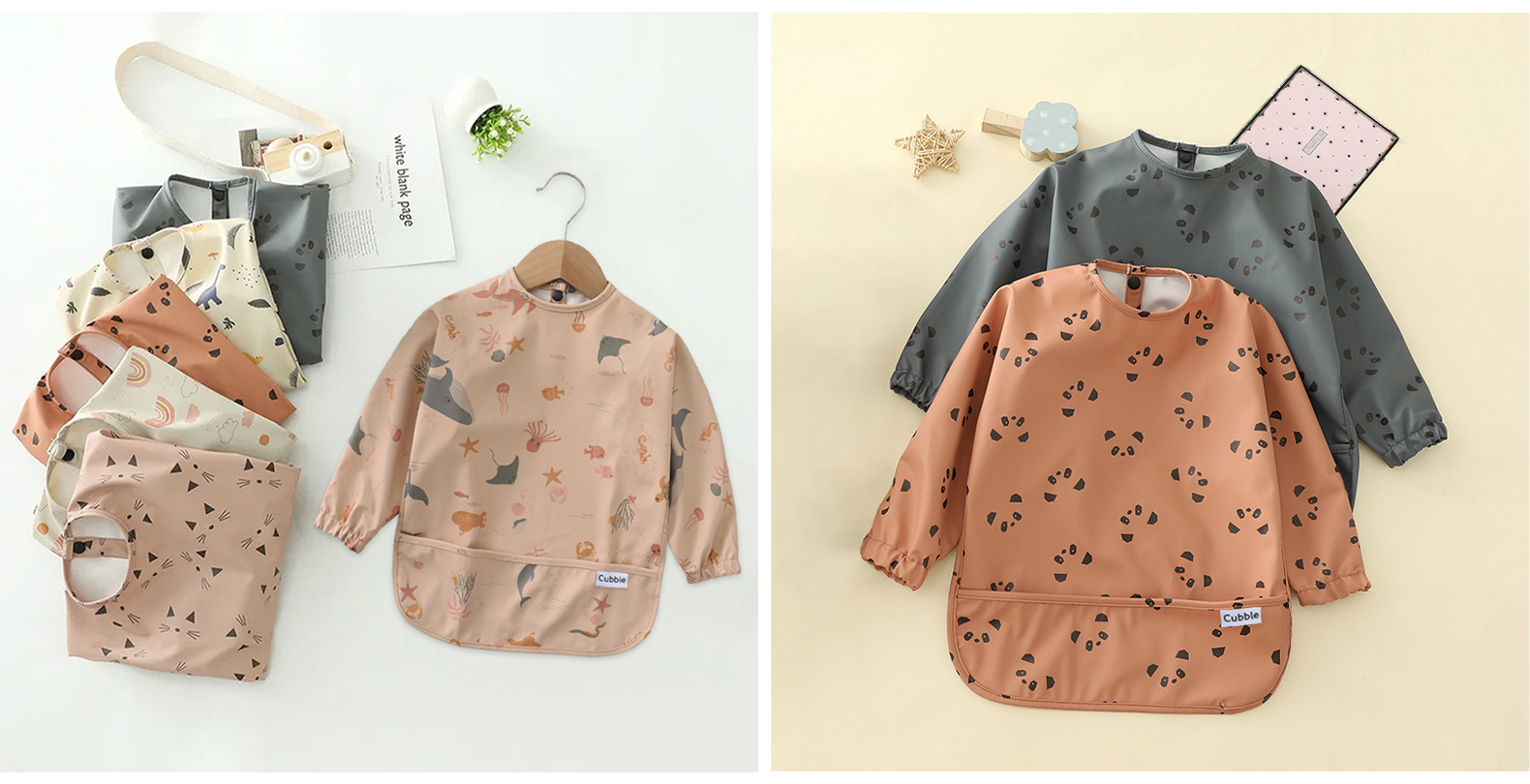 Cubble Baby Smock Bib (2 Sizes, Multiple Designs) Long Sleeve Baby ...