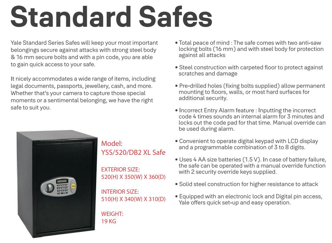 YALE DIGITAL HOME SAFE WITH KEY YSS/200/DB2 YSS/250/DB2 YSS/300/DB2 YSS ...