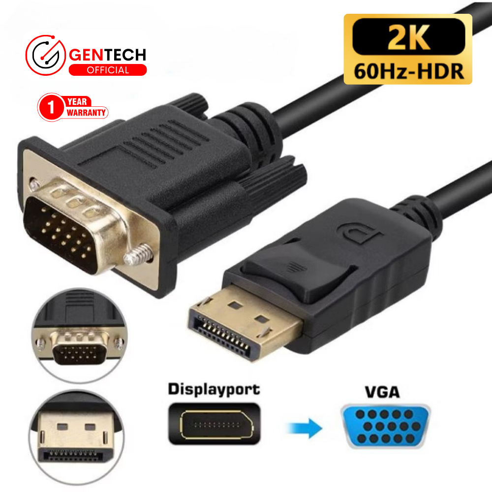 (SG) GenTech DisplayPort 1.4 to VGA Cable | 4k60Hz UHD HD | Gaming ...