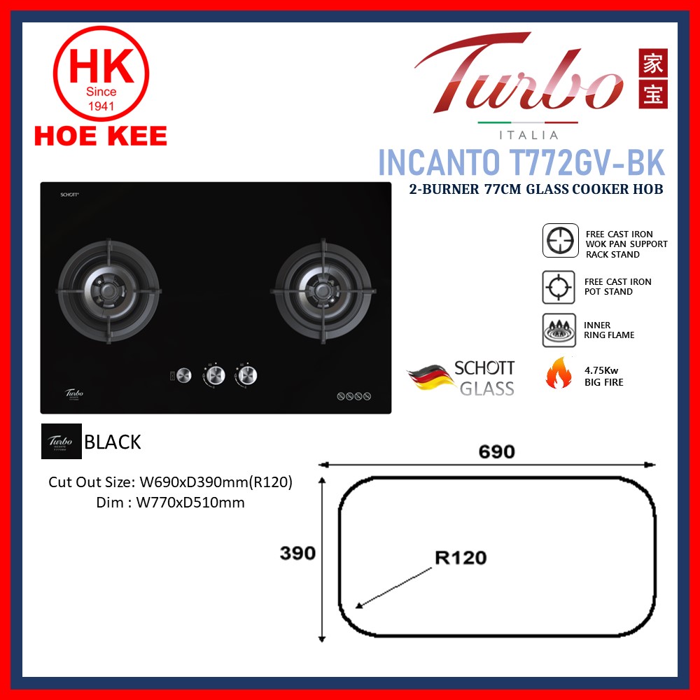 (BUNDLE) TURBO T772GV-BK/OW/MS GLASS HOB + TURBO INCANTO T408-90SS/BK 90CM CHIMNEY HOOD | Shopee ...