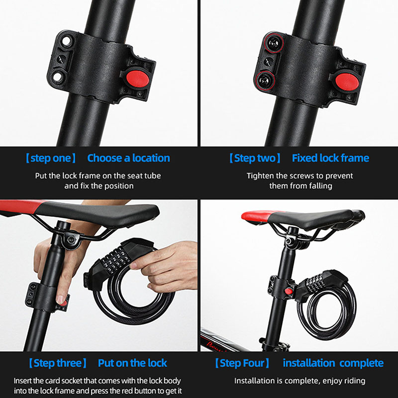 Bicycle Anti-Theft Lock (5 Digit Combination) MTB Road Bike Chain Lock ...