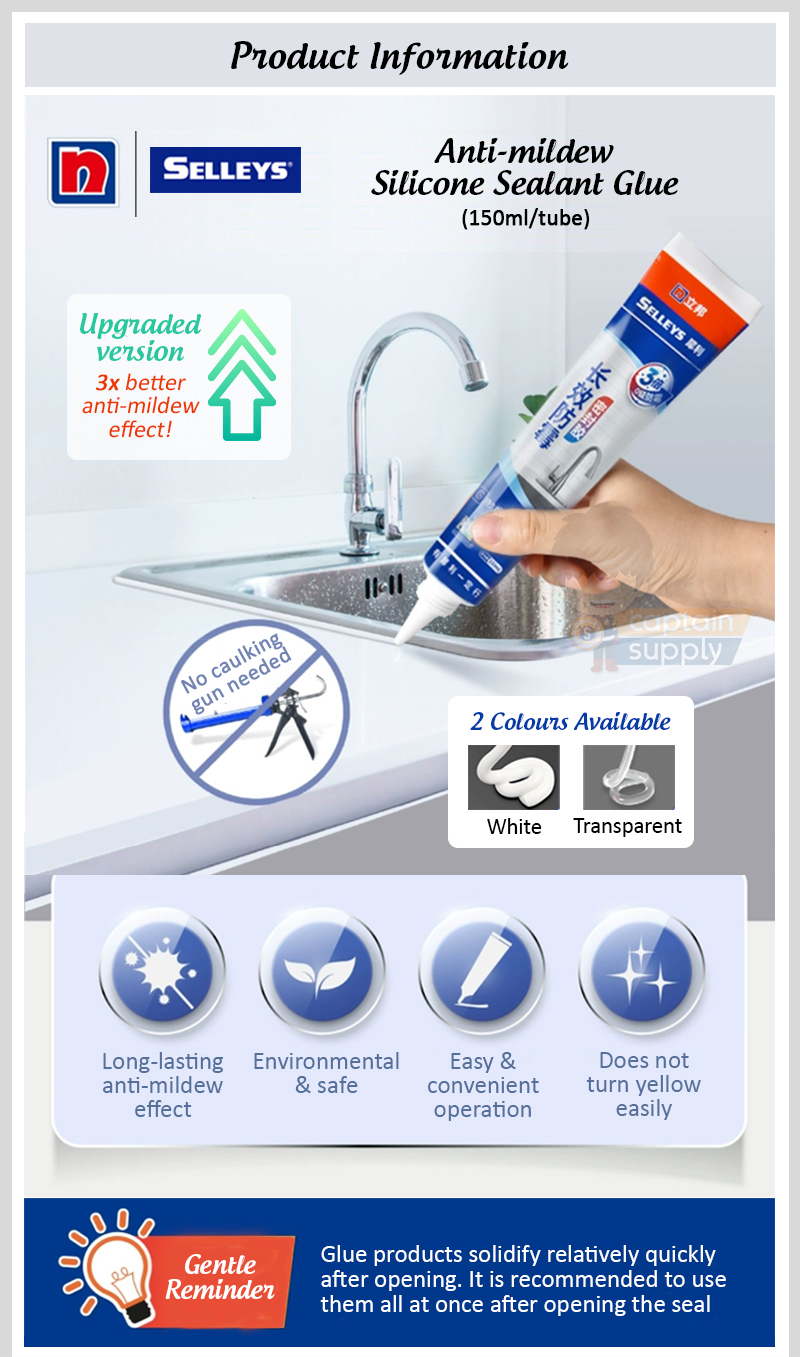 Nippon Paint x Selleys Anti-Mildew Waterproof Silicone Sealant Glue ...