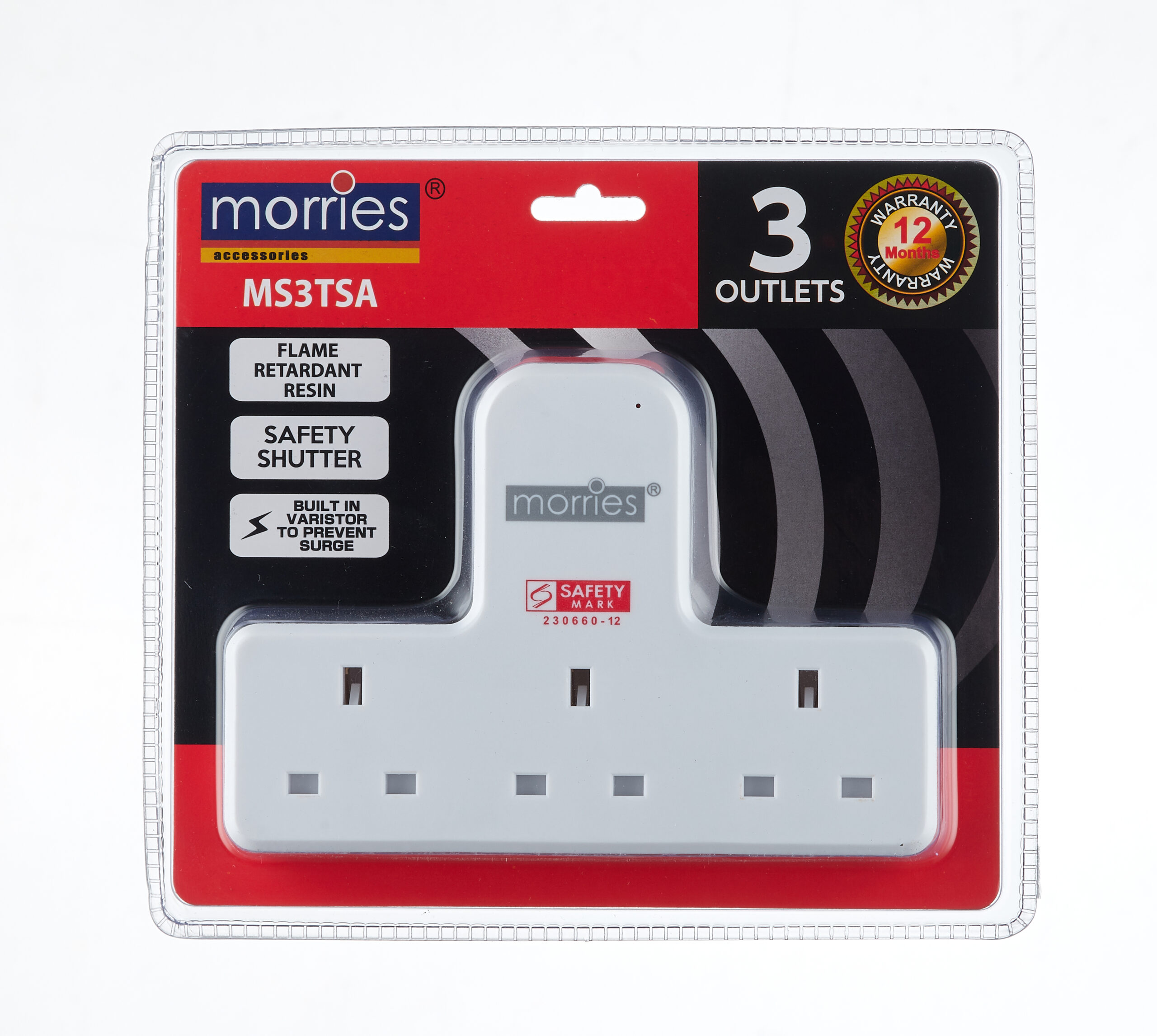 Morries T-Shape Power Extension Socket Adapter MS3TSA MS3USBCTSA with 2 ...