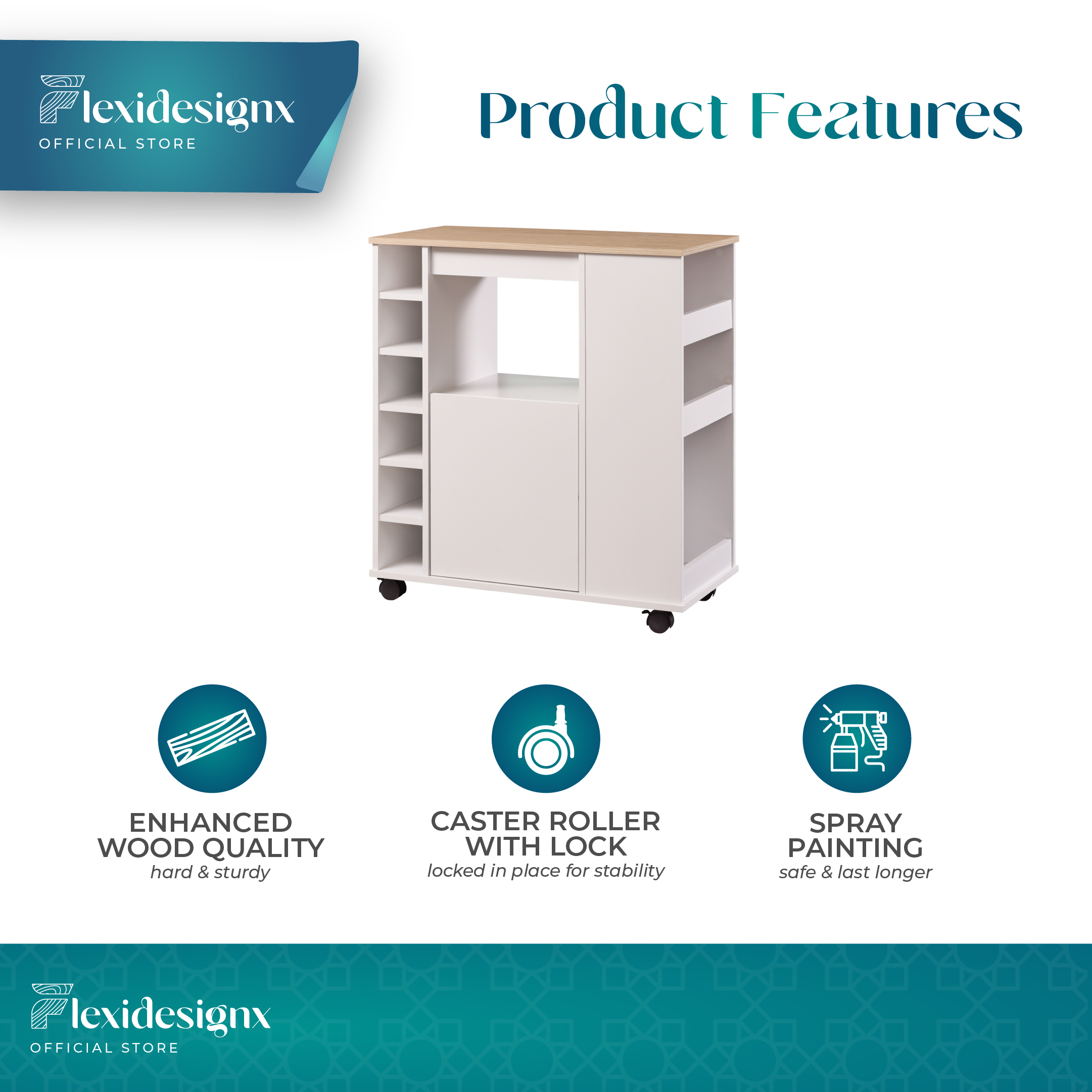 Flexidesignx Kitchen Trolley Cabinet Storage with Wheels Soft Close ...