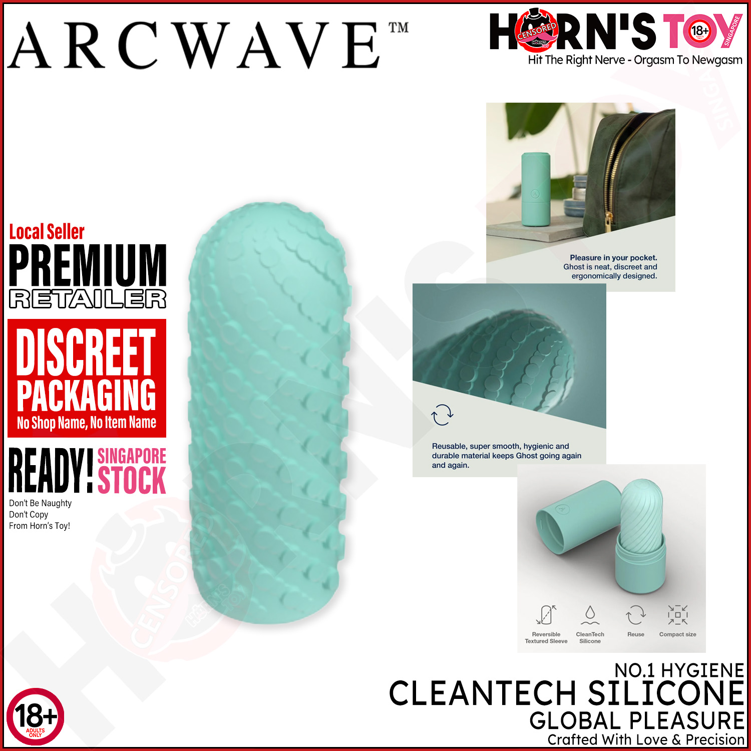 Arcwave GHOST Reusable Reversible Pocket Stroker Cleantech Silicone ...
