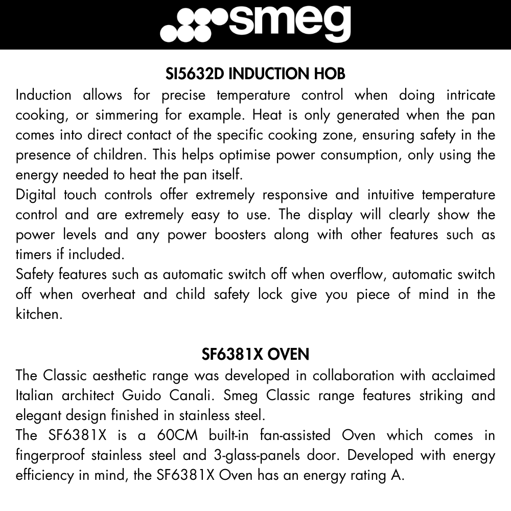 SMEG Bundle 60cm Induction Hob, 3 zones + 60cm Analog Oven + Optional ...