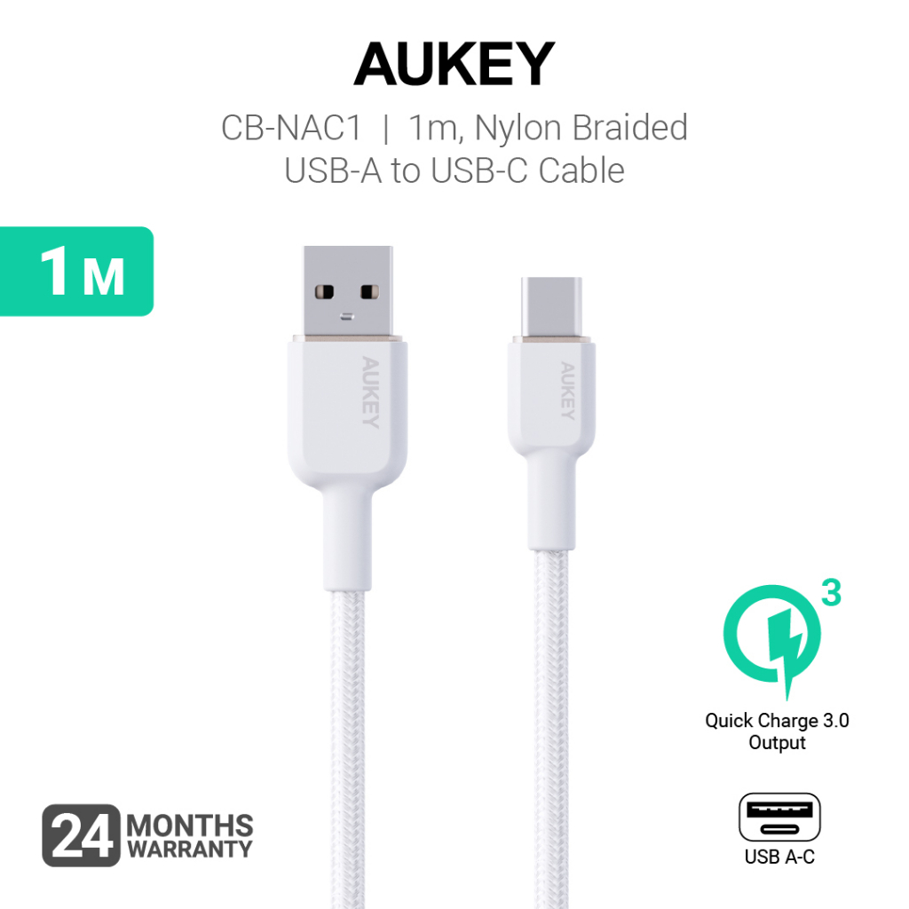 Aukey CB-NAC1 / CB-NAC 2 60W Circlet Nylon braided A to C Cable (1m/1 ...