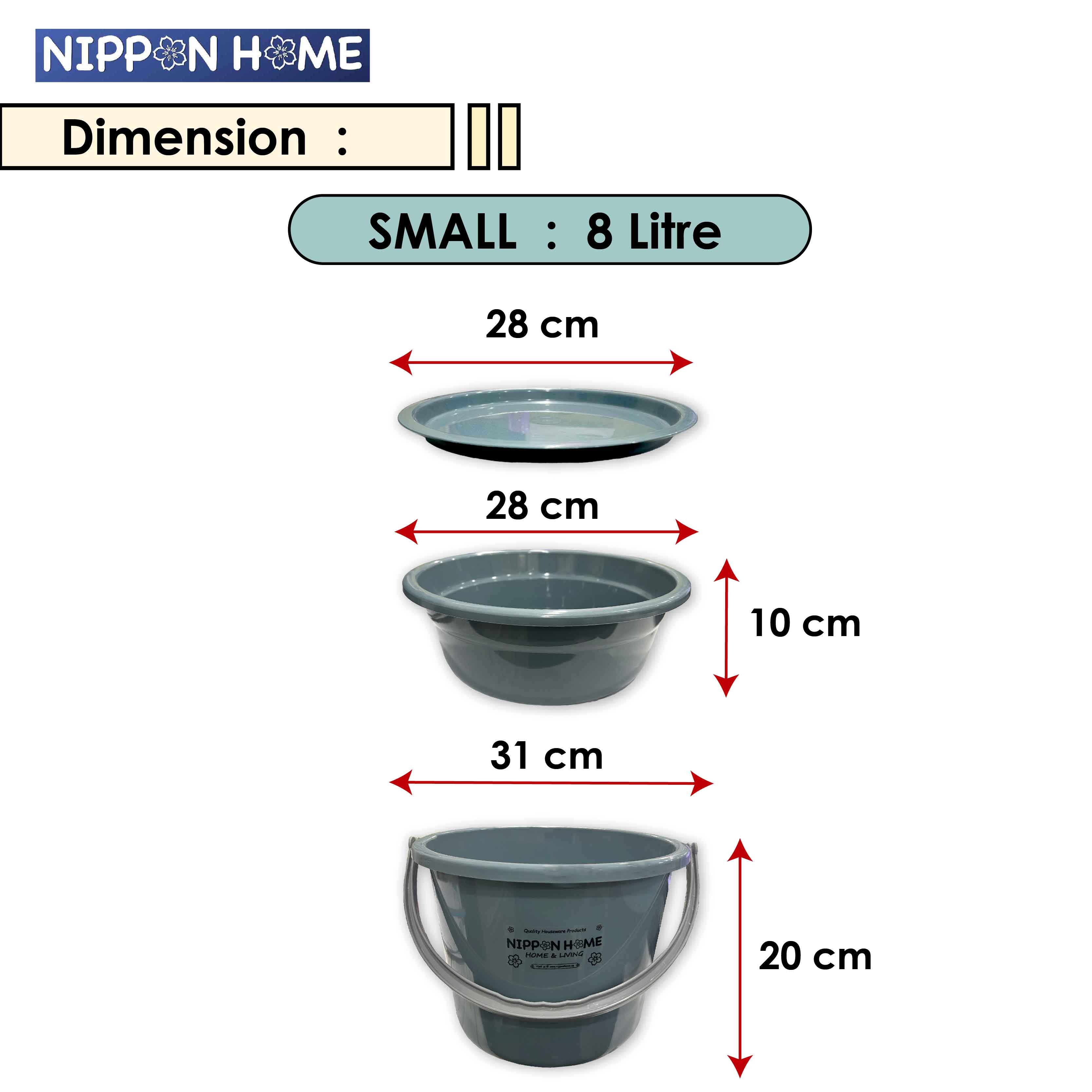 [Household] Water Pail Bucket Set With Handle & Cover 8L 10L 15L ...