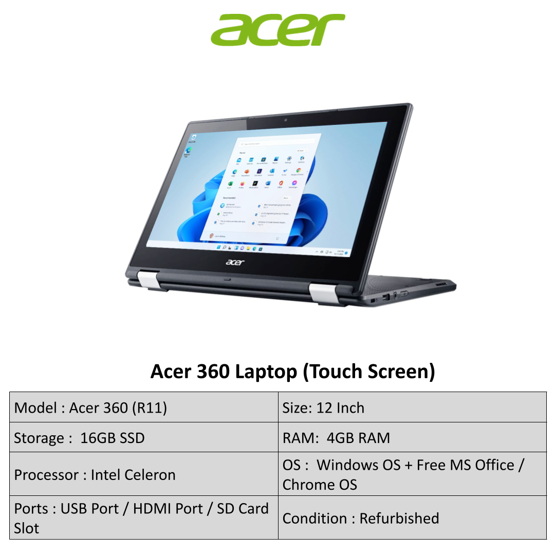 Acer 360 Touch Screen Laptop | 360 Touch Screen | Free MS Office ...