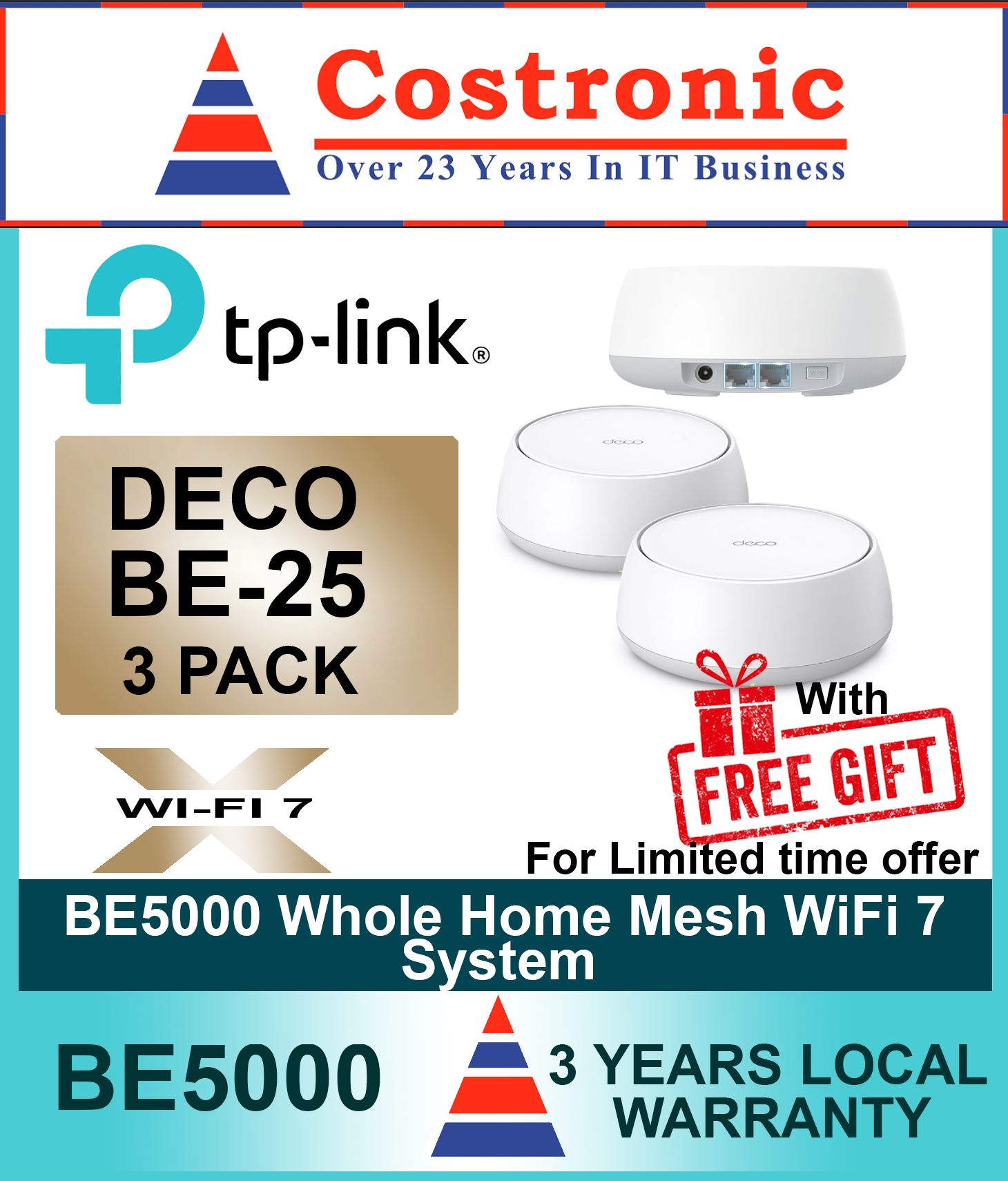 TP-Link Deco be25 3-Pack BE5000 Whole Home wifi 7 mesh ( 3yr Local SG ...