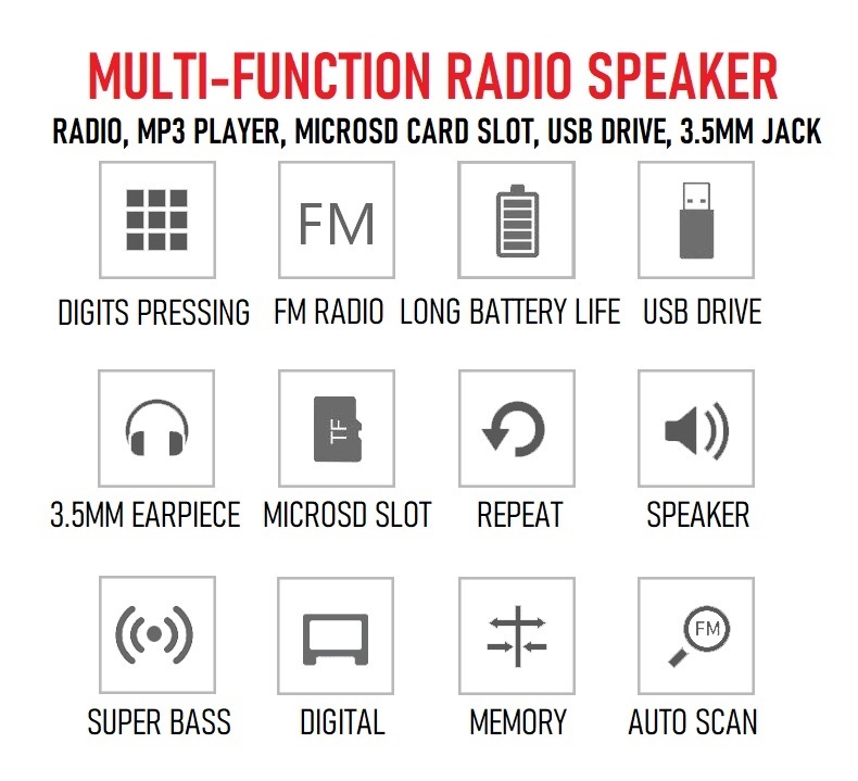 Nontaus S99 Large Display Elderly Portable FM Radio MP3 Player Speaker ...