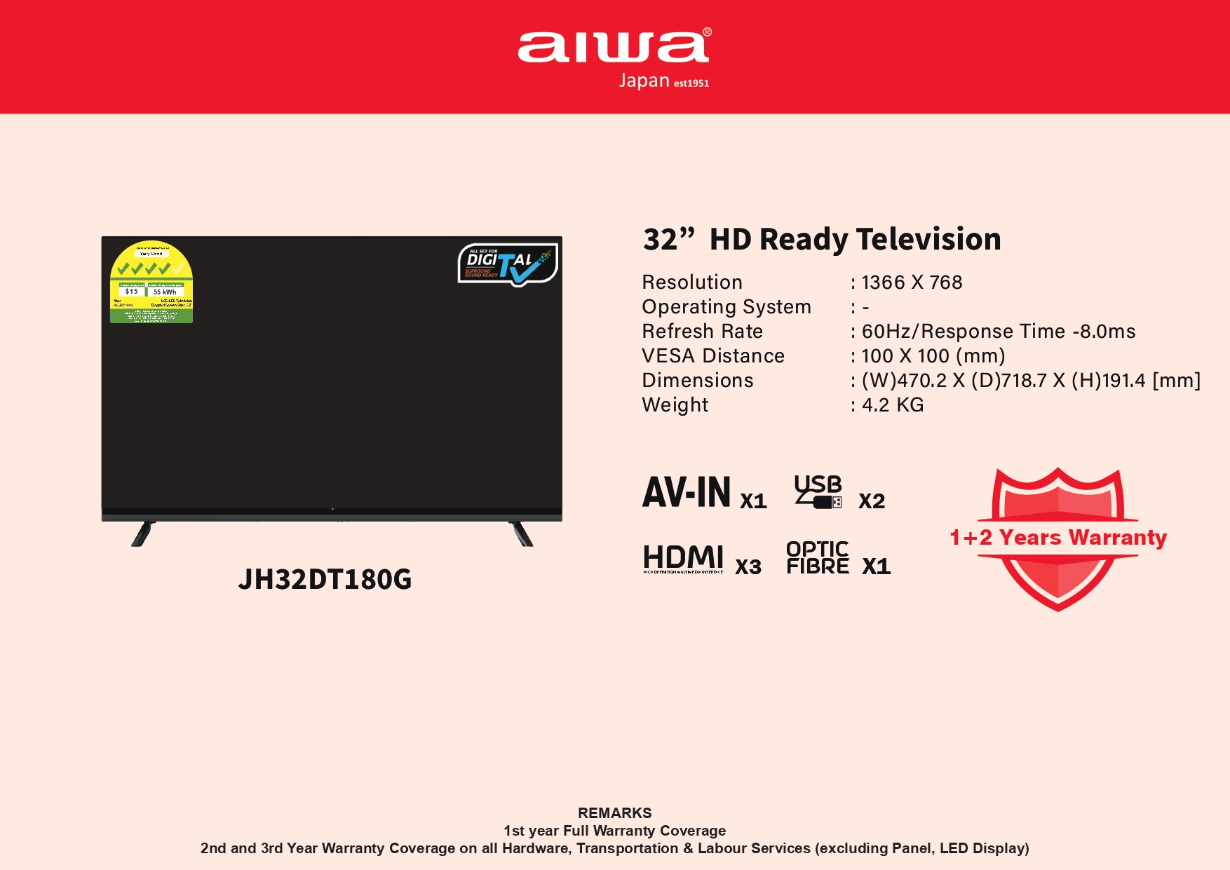 Aiwa 32 inch HD LED TV | JH32DT180G | Shopee Singapore