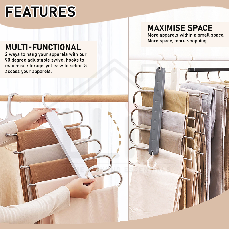 [SG STOCKS] Stainless Steel Multi-Purpose Clothes Hanger 5-Layer/9 ...