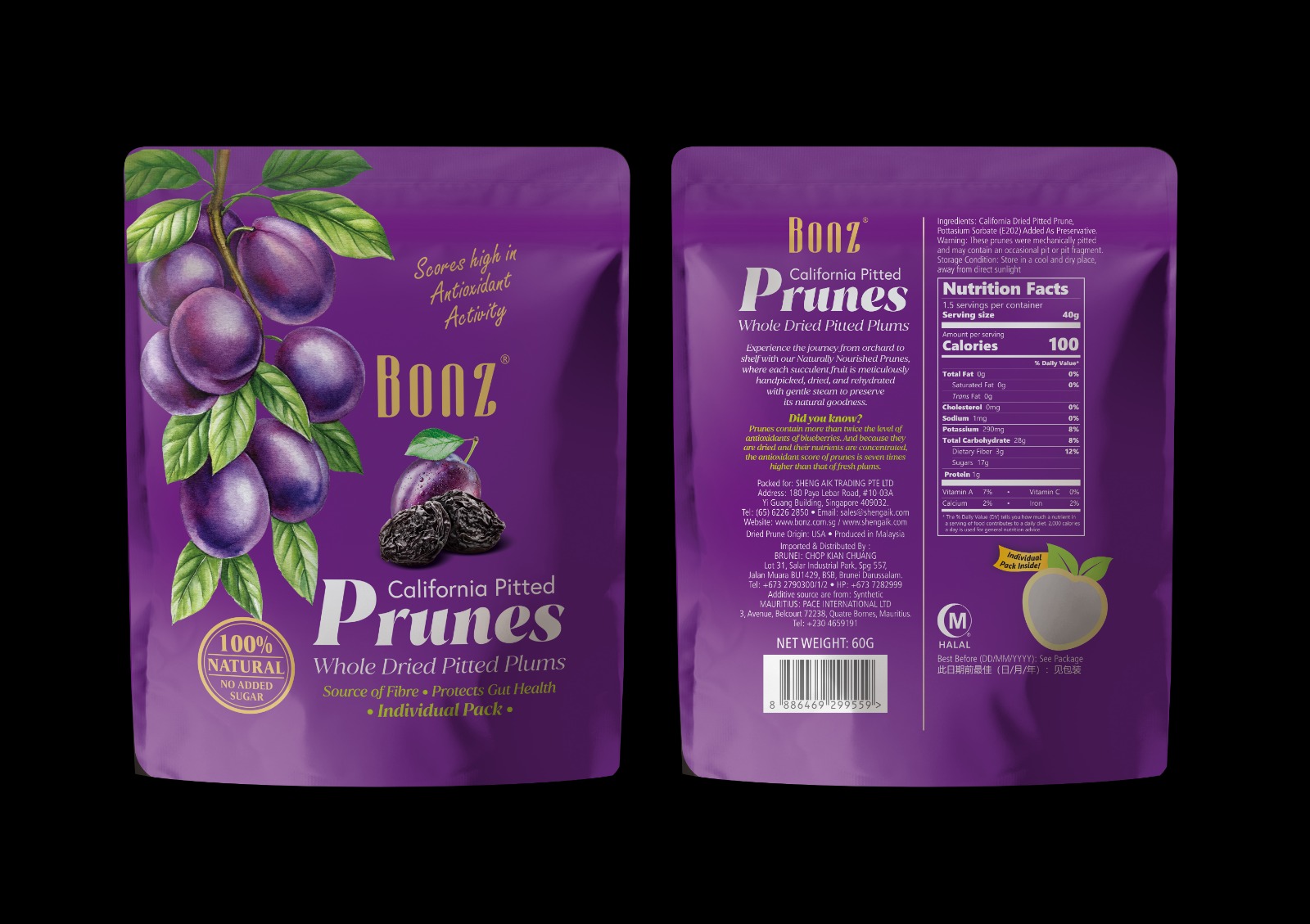 BONZ California Pitted Prunes {Whole Dried Pitted Plums} snack dessert ...