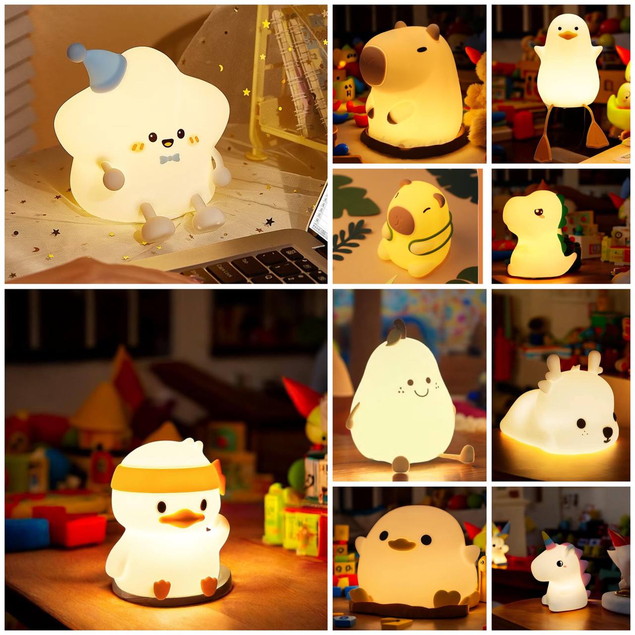 Cute Kids Night Light Duck Star Dinosaur Unicorn Capybara Pear Reindeer ...