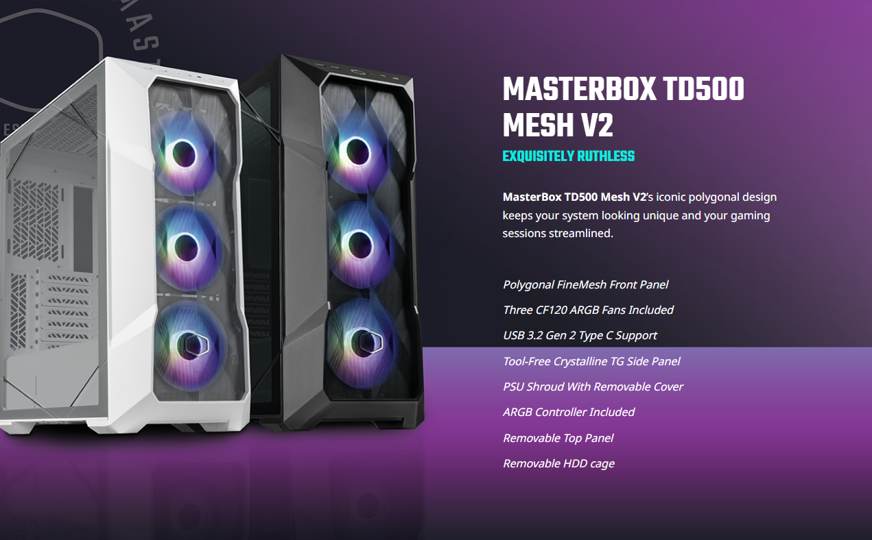 COOLERMASTER MASTERBOX TD500 V2 MESH ARGB ATX CASE - BLACK / WHITE (2 ...