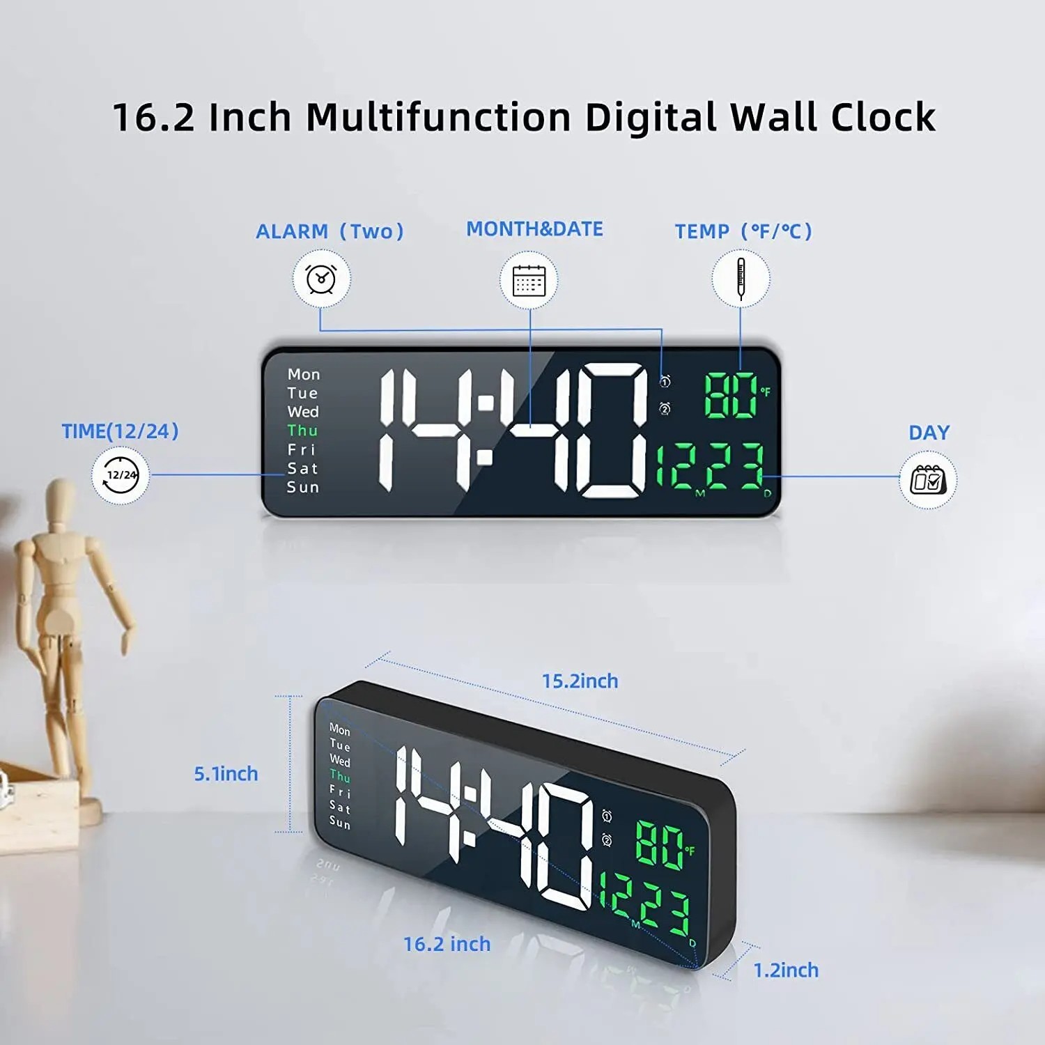 ⚡SG Next Day Delivery⚡13/16inch Large Display LED Digital Wall Clock ...