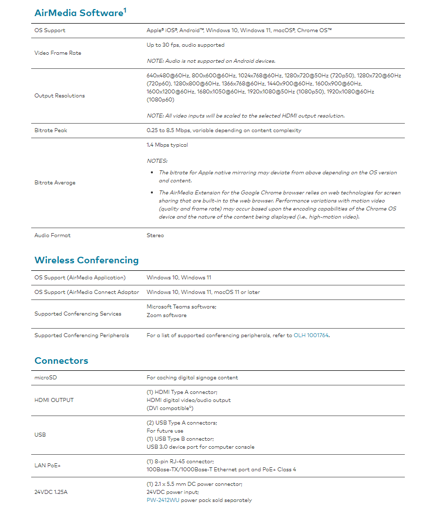 Crestron AirMedia® Receiver 3100 with Wi‑Fi® Network Connectivity P/N ...