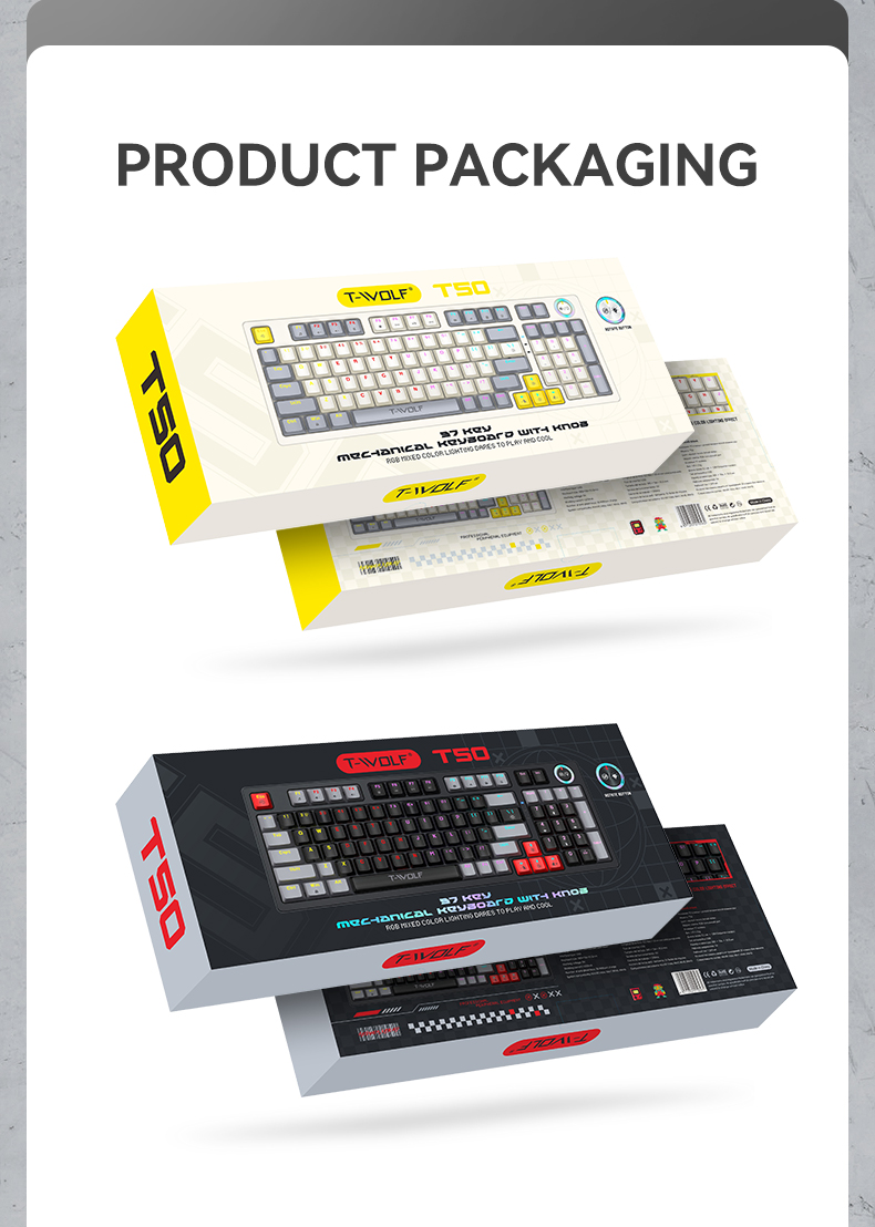 T-Wolf T50 Wired Mechanical Gaming Keyboard With Knob Design 97 Keys ...